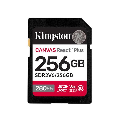 Canvas React Plus V60 SD カード 容量:256GB カードタイプ:クラス10、UHS-II、U3、V60 最大読み取り/書き込み速度:280/150MB/秒 保証期間:製品寿命期間保証/無料技術サポート