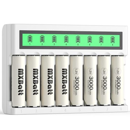 【仕様】商品内容:単3充電池8個パック、LED充電器* 1、充電ケーブル*1、充電器取扱説明書*1。 電池電圧:1.2V。容量:3000mAh&amp;1100mAh。タイプ:ニッケル水素電池 。 【1200回繰り返し充電可能】MXBatt...