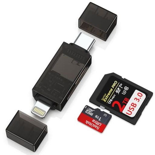 【デュアルインターフェース設計|Lightning + Type-C】Ocbuo マルチカードリーダーは、Lightning と Type-C の2つのインターフェースを一体化。Lightning または USB-C 対応デバイスとの幅広い...