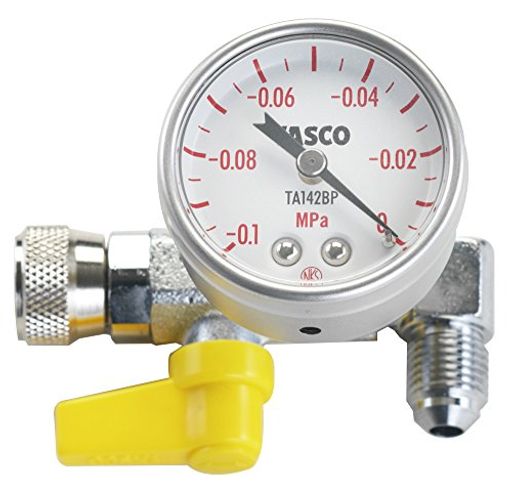 真空計:0~-0.1Mpa(0~-760mmHg)、40φ ボディ:5/16フレアメス(ポンプ側)、5/16フレアオス(ポート側)、気密用バルブ付 アダプタ:5/16フレアメスx1/4フレアオス ウルトラミニポンプ用 ボールバルブは気密保持...
