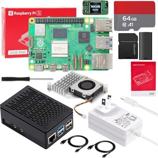 【セット内容】Raspberry Pi 5 16GBボード*1(技適を取得済み)、64GBモリーカード*1、ABS放熱ケース*1、アクティブクーラー*1、カードリーダー*2、USB Type-C電源アダプター*1(PSE取得済み)、Micr...