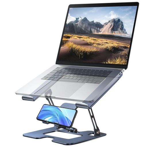 【独特なデザイン&amp;スマホスタンド付き】PCスタンドは全体が高強度アルミニウム合金でできており、ベースは炭素鋼と組み合わせられています、耐荷重と安定性を確保しました。独特のデザインにより、パソコンスタンドとしてだけでなく、スマートフォ...