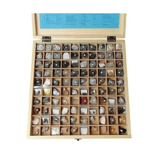 岩石・鉱物標本100種 入数:1セット 内容:岩石・鉱物100種 解説等:岩石名・産地記載
