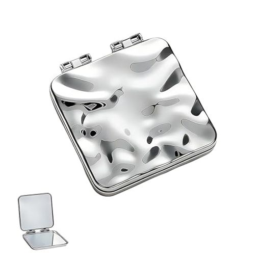 【製品仕様】本製品は折りたたみ式の両面鏡1つが含まれています。サイズ:6.5cm*6.5cm、色:ピンクとシルバーから選べます、タイプ:携帯用両面鏡、スタイル:フリップ式、デザイン:波模様。 【高品質素材】手鏡折畳みは電気メッキ銀技術を使用...