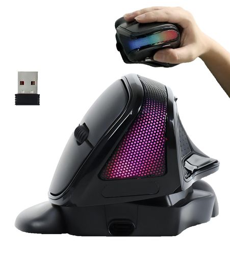 【2.4G無線接続】2.4G無線受信機接続を採用し、プラグアンドプレイ、信号安定、低遅延、ゲームに適している。 【人体工学垂直設計】手の自然な握り姿勢にフィットし、手首の疲れを軽減し、長時間のゲームも快適に保つことができる。 【5段階DPI...