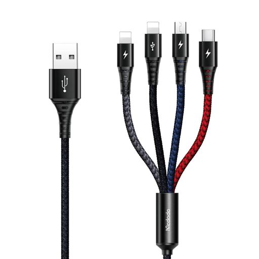 【4in1 充電ケーブル・4台同時充電】:2つのlight-ning・Type-C・Micro USB、3種類の端子を搭載します。1本ケーブルで99%のスマホへの充電ニーズを解決できます。スマートに接続デバイスの電流を一致させ、1本のケーブ...