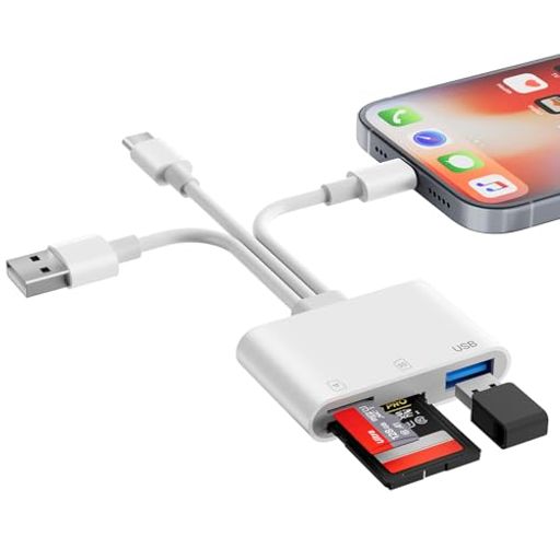 【3 in 3 カードリーダー】カードリーダーの3本のケーブル(ライトニング/Type-C/USB 3.0 ケーブル)は、あらゆる携帯電話/Pad/Android/PCデバイスで使用できる。SDカードポート(SD / SDHC / SDXC...