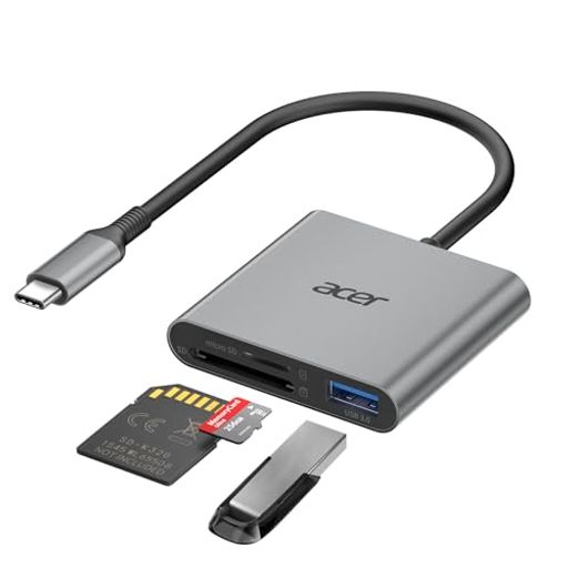 【3-in-1 USB Cカードリーダー】AcerのUSB-Cアダプターは、3ポートデザインを採用。SD/TFメモリーカードリーダー(ドライバ不要)としてだけでなく、USBC to USBA 変換アダプターとしても使用可能。データ転送や外出...