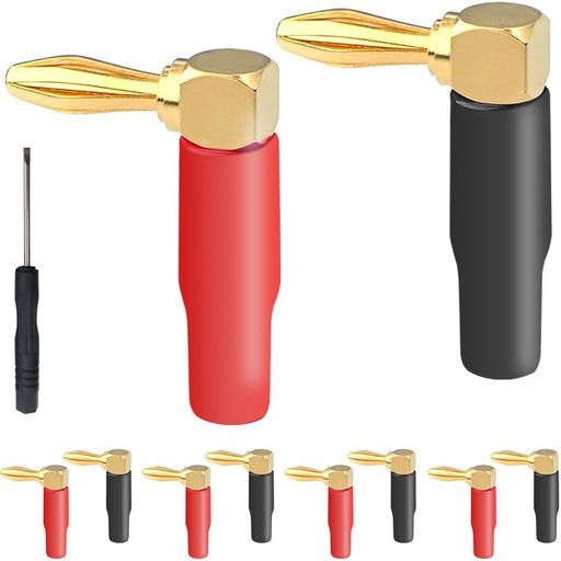 限られたスペースに最適:直角バナナプラグは、アンプの背面で最小限のスペースしか占有しません。スピーカーケーブルの曲がりを防ぎ、プラグ挿入部への圧力を軽減し、機器の寿命を延ばします。 デュアルスクリュー設計:2つのネジにより、しっかりと固定さ...