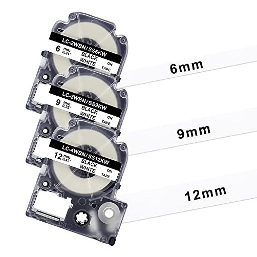【テープセット&amp;汎用サイズ】YUUのテプラテープ白地に黒文字はキングジムテプラSS6KSS9KSS12Kなどの互換品、3個セット。キングジムテープカートリッジテープは6-9-12mm幅、8m長。 【特徴】本製品はキングジムテプラテー...