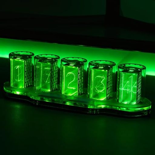 【幻想的な光とレトロなデザインが魅力のニキシー管時計】幻想的な光で時刻を表示するニキシー管時計です。デスクや部屋に置くだけでレトロでモダンな雰囲気を演出し、ゲーミングキーボードなどとも相性抜群。テクノロジー感あふれる空間を作れます。恋人や家...