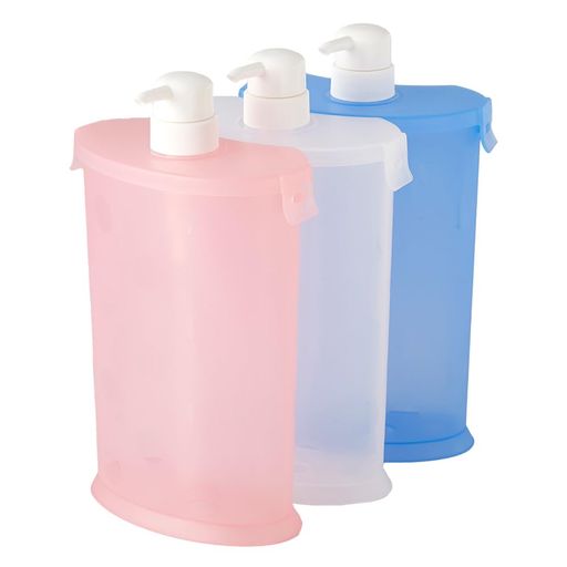 【商品仕様】セット内容/3色セット(ホワイト・ピンク・ブルー)、商品サイズ/(約)7.5x15.5x26cm、使用時サイズ/(約)7.5x15.5x27.5cm、材質・成分/本体:ポリプロピレン、ポンプ:ポリプロピレン 【スッキリ収納】三日...