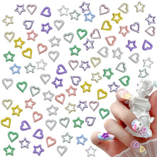 【ネイルパーツ】とても綺麗なマカロンドーパミン色の星とハートネイルパーツセットです。色が豊富で、キラキラしていて、一粒だけでネイルをより上品に可愛く飾ります。 【安全な素材】環境にやさしい樹脂で作られ、無毒無害で、爪に傷がなく、頑丈で耐久性...