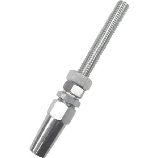 ●ワイヤロープの端末に。 ●ねじ径:M12●L2(mm):80●L1(mm):46●(L)(mm):145●適用ワイヤー径(mm):6 ●ステンレス(SUS316)