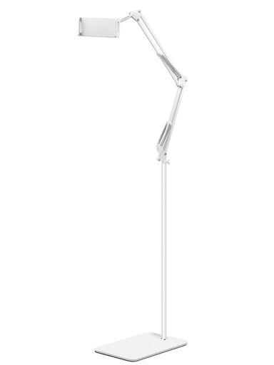 【4つ回る関節・360度回転・両手を解放】-4つの関節でタブレットを360°角度と向きを自由に調節できて、思った位置に設置できます。タブレット用アームスタンドは床に置けばあなたの両手を解放します。ベッドやソファーで横になってタブレットを楽し...