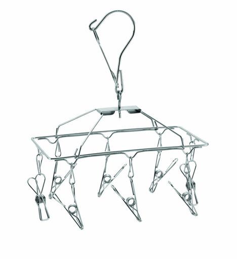 商品サイズ:20x10x25cm(使用時) 素材:ステンレス鋼 ピンチ数:8ピンチ 使用用途:屋外・室内の小物干し用ピンチハンガー 商品重量:140g