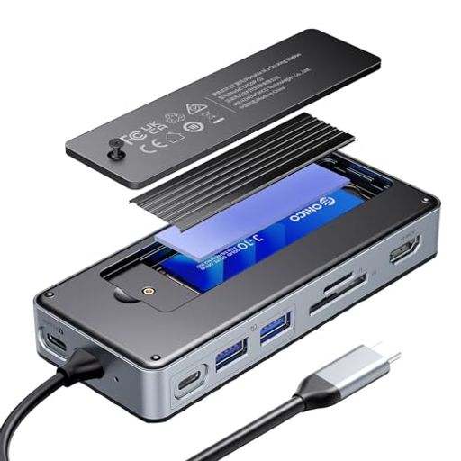 8in1 多機能集約 全シーン対応:ORICO 革新的 2in1 設計で、M.2 SSD ケースと USB ハブを 1 台に融合。USB-A/C デュアル 10Gbps、4K HDMI、M.2 NVMe/SATA 両対応スロット、SD/TF...