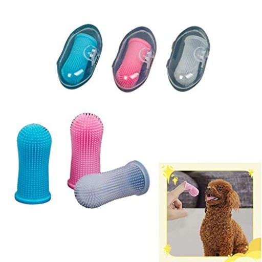 サイズ:5*2*2.5cm、シリコン制PPケース3箇入りです。歯ブラシの開口部は2センチで、犬用の歯ブラシセットには、ブルー1本、ピンク1本、透明1本と、ペット用の歯ブラシケースがついています。 ペット歯ブラシは高品質100%食品級のシリコ...