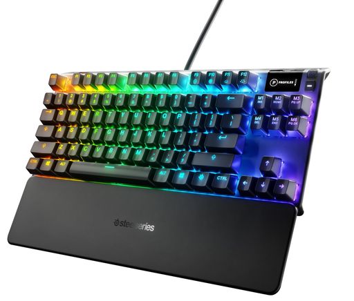 SteelSeriesのゲーミングキーボードApex 7 TKLはテンキーレスで有機ELスマートディスプレイを搭載し、一体型コマンドセンターに設定の調整、プロファイルの変更、およびオンザフライのアップデートの表示に関する重要な情報がTabを...