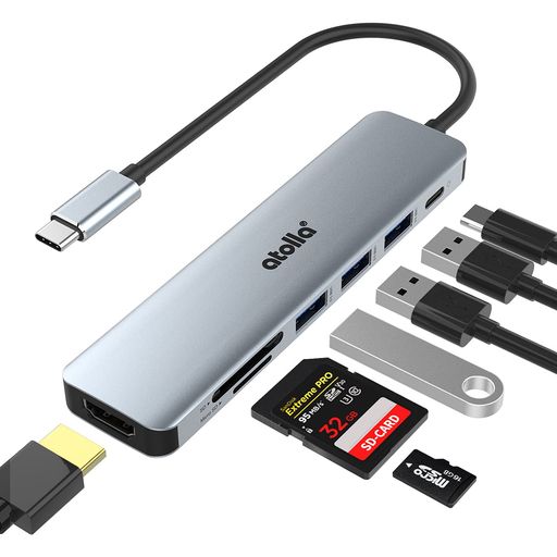【7-in-1USBCハブatollaマルチポート】atollaTypeCハブには、3つUSB3.1Gen1ポート、HDMI(4K@30Hz)出力ポート、最大100WのPowerDeliveryポート及びSDとTF/MicroSDカードリー...