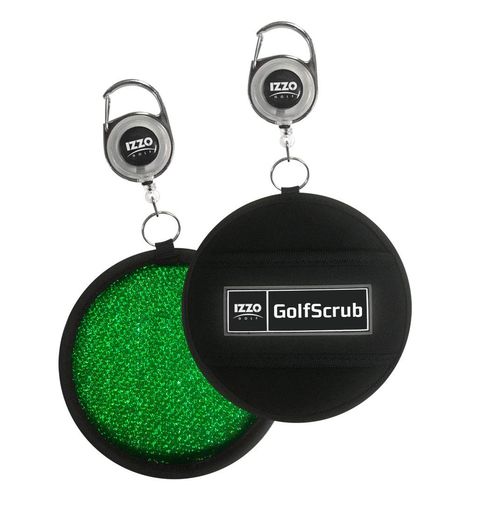 ゴルフボールやクラブの両方をきれいに保つことができるスポンジのようなクリーナー 本体に手を差し込み、水を含んだ状態で使います。ゴルフバッグやベルトループに取りつけられる、伸びるリールコード付き 本体サイズ:(約)直径11.5cmx厚さ2.6cm
