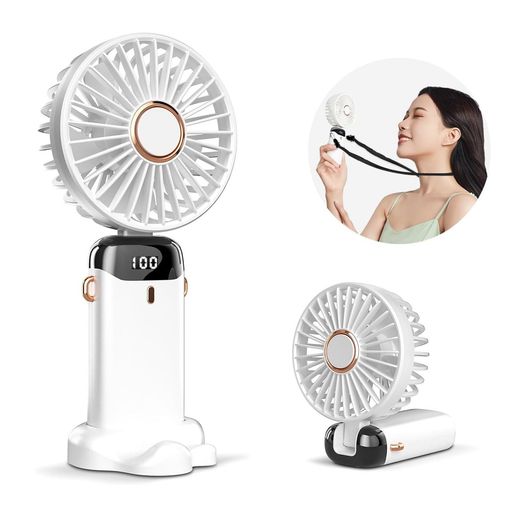 【ポータブルデスクトップハンドヘルドファン】ハンドヘルドファンだけでなく首にかけて持ってデスクトップに置くことができる小型ポータブルファン冷却ファンは90折りたたむことができこのファンを使って手の上に置いて机の上に置いて首にかけることができ...