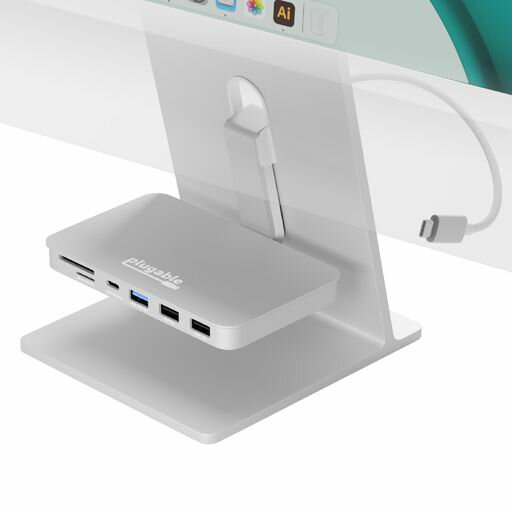 iMac(24インチ)専用-このPlugableUSBC6-in-1マウンティング・ハブはUSB3.0ポート、USB-Cポート、カードリーダーなど6つのポートを搭載しています。iMac24インチの本体に取り付ける形で使用します。 アクセスし...