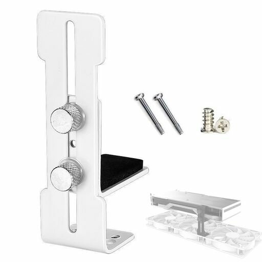 【固定ブラケット】本製品には、グラフィックボードの寸法に合わせて調整可能なサポートアームが付属しています。最短6mmから最大96mmまで自由に調節可能で、ケースファンへの簡単取り付けが可能な2種類のネジも同梱。白を基調としたデザインで、PC...