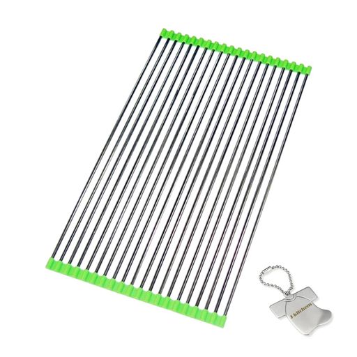 素材/本体:18-8ステンレス、樹脂:シリコンゴム 製品サイズ(重量)/約570x330x10mm(870g) 丸めて収納できるので便利です。