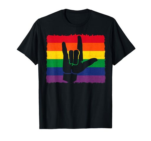 Love Sign with Vintage Color LGBT Flag Sign Language I Love You, Pride Flag Rainbow Colors on American sign language, I ...