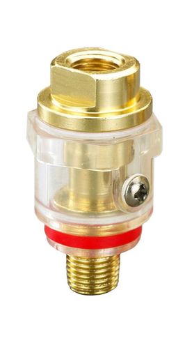 取付ねじ...R1/4xRc1/4” 重量...40g オイル部分の容量...5ml 使用圧力...0.5~0.8MPa 材質...ボディ:銅タンク:樹脂注入ノブ:スチール