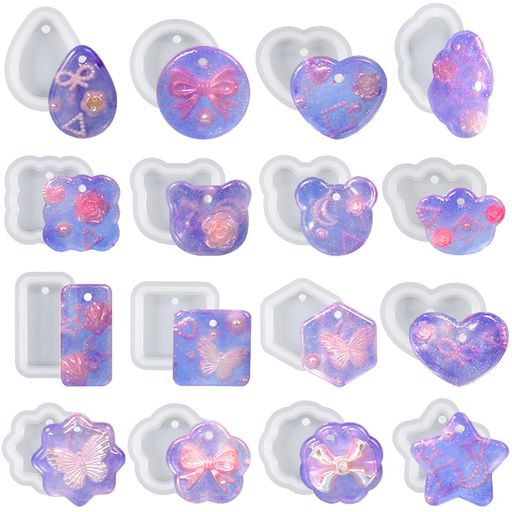 【製品仕様】:●「セット内容」シリコンモールド*16●「シリコンモールド」円型ハート花ネコ長方形正方形六角形星雲水滴型●「サイズ」本体:画像をご参照ください●「耐熱温度」:約-40~230°C●「素材」:シリコン 【使いやすいシリコンモール...