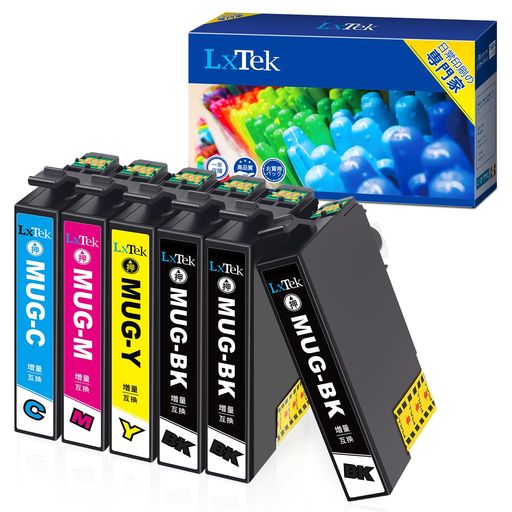 【パッケージ内容】LxTek Epson用 MUG-4CL 互換インクカートリッジ増量4色セット(ブラック/マゼンタ/シアン/イエロー)+黒2本 合計6本、取り扱い説明書。 【対応機種】Epson用 エプソン互換 EW-452A EW-05...
