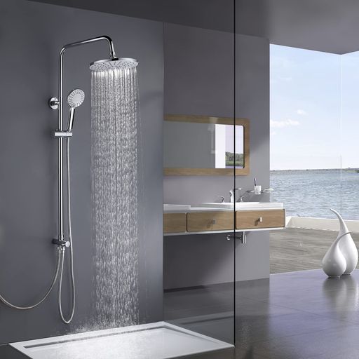 【高品質素材】本体は304ステンレス鋼を使用しており、防錆性に優れ、耐用年数が長くなっています。トップスプレーは、さまざまな角度位置のニーズを満たすために360°回転させることができます。シャワーヘッドは、超薄型設計と高度な空気加圧技術を採...