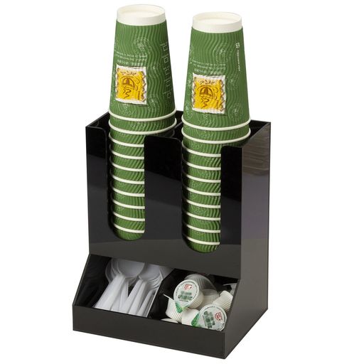 口径10cmまでの使い捨てカップを収納できるコップホルダー。サイズ160x215x270mm アクリル製andブラック、クールでスタイリッシュな空間を演出しているコップスタンド。 デザイン性と使い勝手が両立、お手入れも簡単。カップやシュガー...