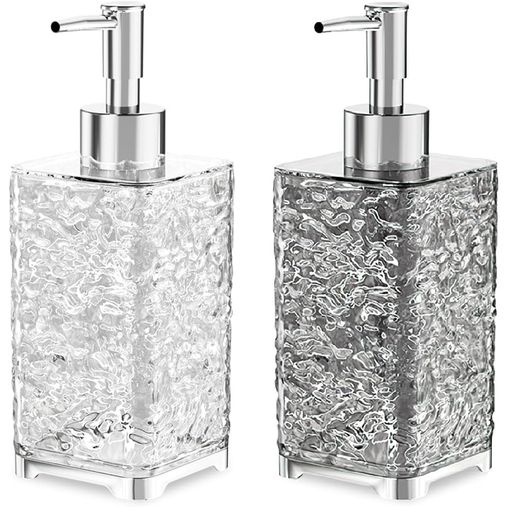 「商品仕様」:セット内容:シャンプーボトル2本、サイズ:6.8*6.8*18.5cm、容量:400ml、素材:プラスチック、色:透明+グレー(各1本) 「優れた素材」:高品質のプラスチック製で、丈夫で耐久性があり、地面に落としても壊れにくく...