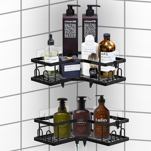 パッケージ内容:シャワーコーナーシェルフ2枚(1枚目は22.5x22.5cm、2枚目は24.5x24.5cm)、接着剤4個、フック6個が付属します。シャワーキャディは非常に安定しており、石鹸、シャンプー、洗顔料、ローションなどを収納できます...
