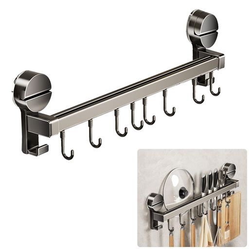 【基本情報】吸盤式キッチンツールフック、材質:アルミニウム+プラスチック、カラー:グレー、サイズ:約40*6.5*12cm、重量:約210g、取り付け:粘着吸盤、パッケージ内容:キッチンツールフック*1、取扱説明書*1。ご注意:フック部分は...