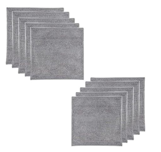 【商品仕様】金属糸製食器用クロスセット(10枚入り)、サイズ20x20cm、色はシルバー、十分な数量で、日常の清掃ニーズに対応します。 【強力な清掃力】金属製食器用クロスは、鉄の羊毛のような清掃力とスポンジの柔らかさを兼ね備え、食器、鍋、フ...