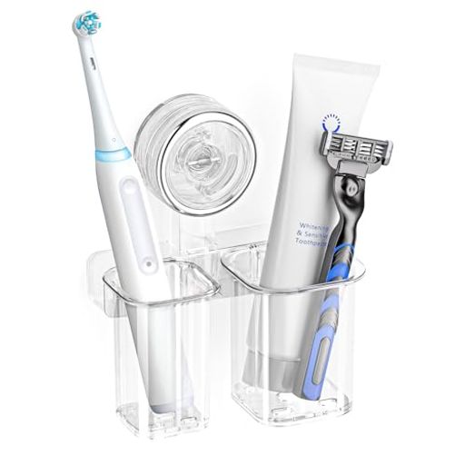 DoocliB歯ブラシホルダー2つの筒状ポケット壁掛け浮かせる収納強力真空吸盤取付簡単歯磨き粉シェーバーまとめて収納 取り付け可能な壁面:光沢のある平らな油染みしない面(フィルムフックの接着面よりも大きい面・タイル・プラスチック面・ステンレ...