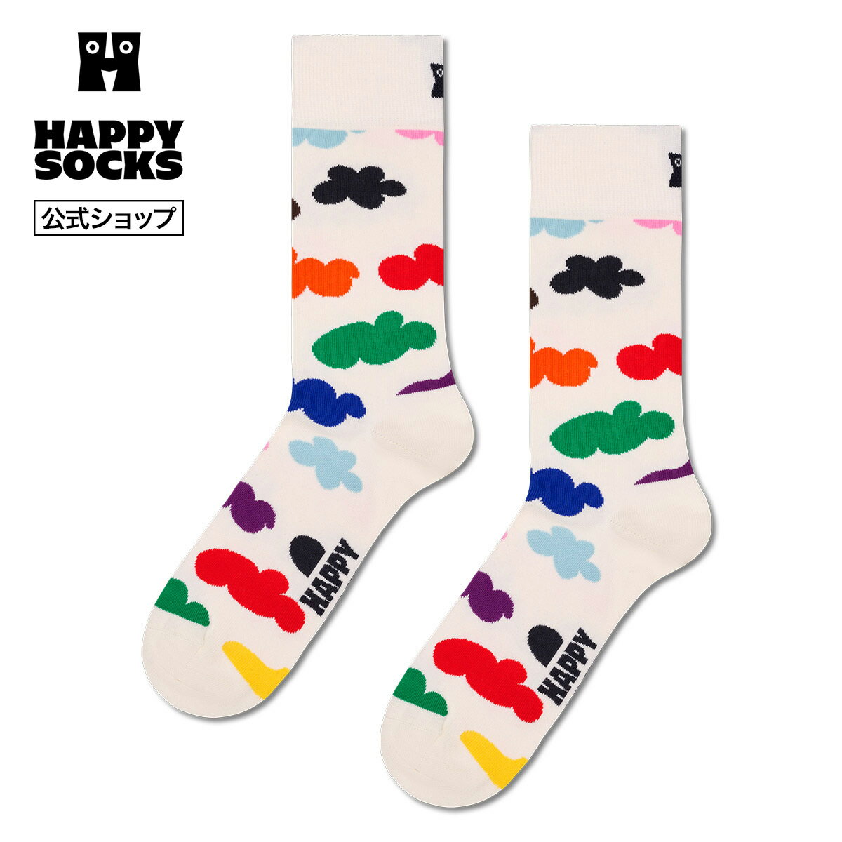 カラフルなPride Cloudy Sockで、愛と多様性を思いきり楽しみませんか？プライドフラッグの鮮やかなカラーと、ゆめかわいい雲模様が織りなすデザインは、お出かけのたびにハッピーな気分をふりまいてくれる一足です。履くだけで元気と前向き...