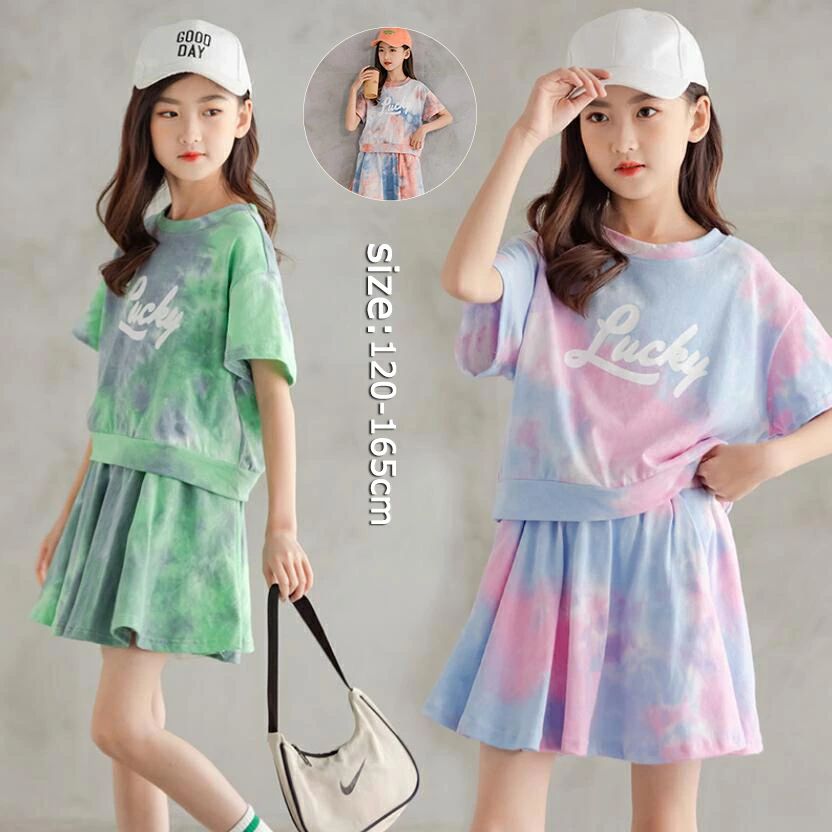 ITEM INFORMATION 商品内容 子供 女の子 学生 セットアップ 半袖 上下セット 生地 　コットン90% 表記サイズ 120cm スカート丈28cm　着丈35cm　身幅77cm お勧め身長：110-120cm 130cm スカ...