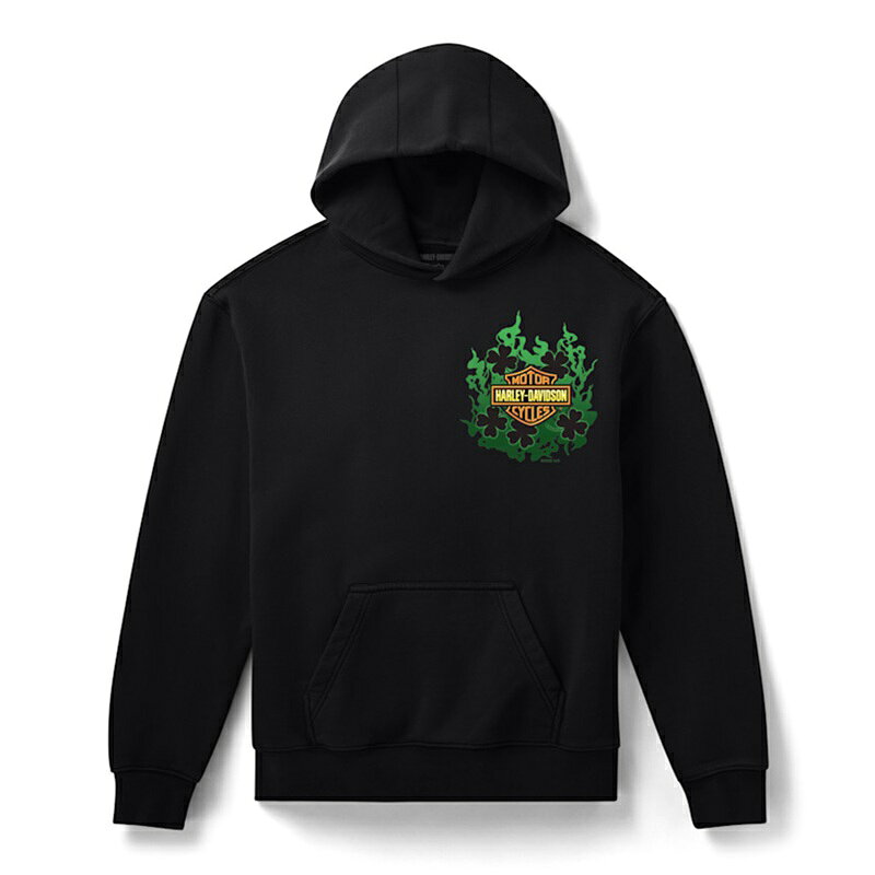 コットン×ポリフリース素材を使用し、ゆったりとしたフィット感を実現。ジャージー裏地のドローストリングフードとゆったりとしたカンガルーポケットを備えています。 緑色のプリントグラフィックは、セント・パトリックス・デーを象徴するアイテムです。 ...