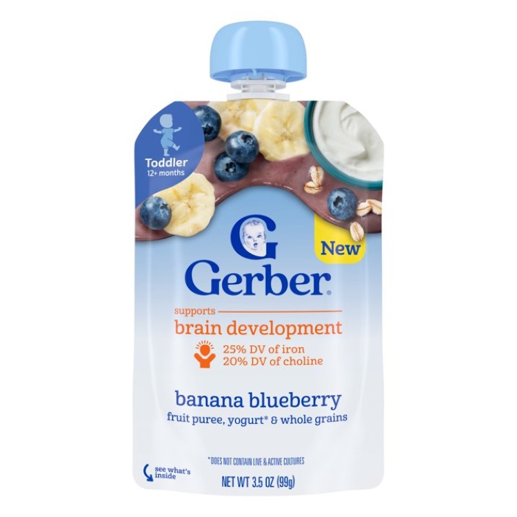 バナナとブルーベリーにヨーグルトと全粒穀物を組み合わせた、12か月頃からの幼児向けピューレパウチです。ビタミンC、ビタミンE、亜鉛を含有し、持ち運びや保存に便利な再封可能タイプ。甘味料、人工着色料、人工香料を加えず、遺伝子組み換え原料も使用...
