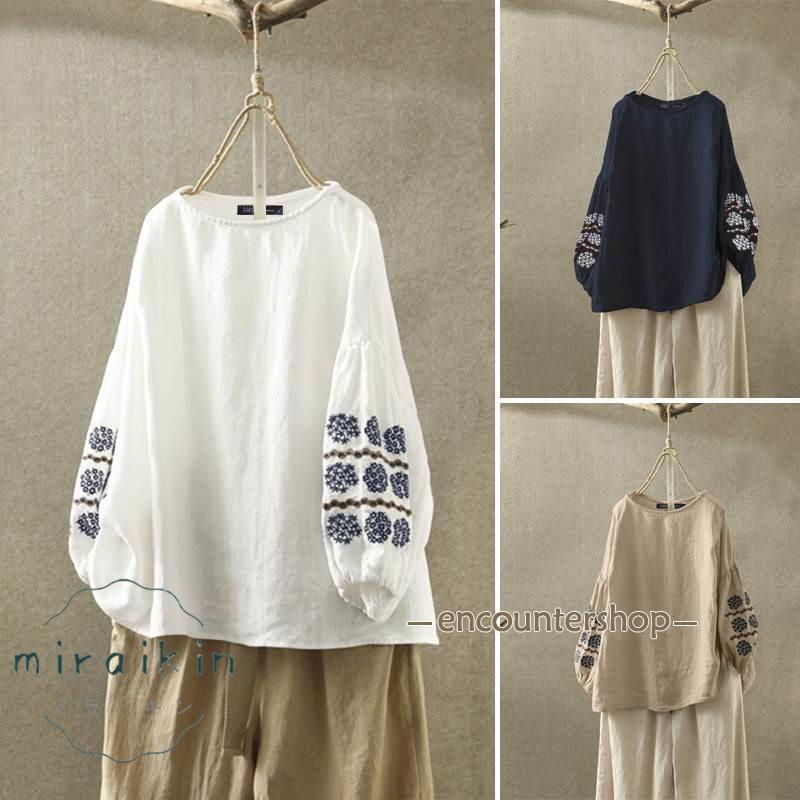 ブラウス トップス シャツ 半袖 レディース チュニック 半袖シャツ 夏 花柄 刺繍 無地 5分袖 カットソー 体型カバー 綿麻 コットンリネン フレア ゆったり 大きいサイズ 40代 50代 可愛い「光溢れ、心浮き立つ季節に、旬スタイルで...