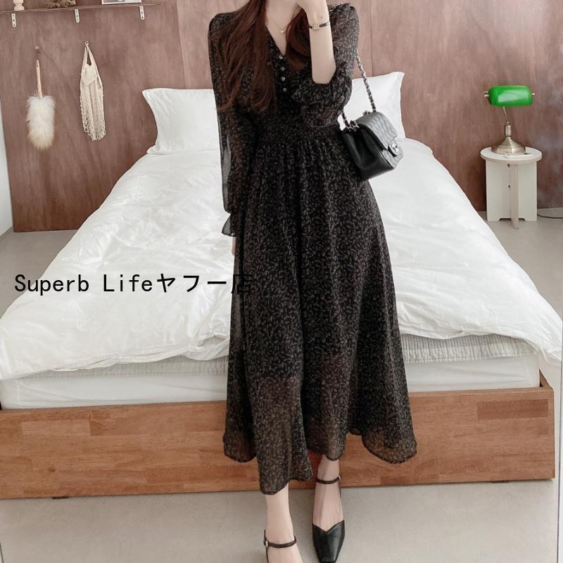 ワンピース レディース 40代 50代 きれいめ 春 夏 秋 冬 春夏 秋冬 フォーマル 春コーデ 春物 春服 秋物 秋服 服装 花柄 ボタニカル柄 Vネック 長袖 ベルスリーブ ロング丈 膝下丈 ミモレ丈 マキシ丈 Aライン フレア ウエ...