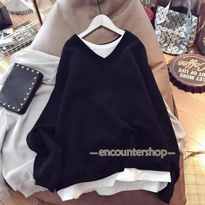 トレーナー レディース 重ね着風 スウェット おしゃれ vネック ドルマンスリーブ トップス 無地 おしゃれ 長袖 cbrd07【カラー】ブラック、ピンク、ブルー【サイズ】F(2XL)肩幅：58cm バスト：122cm【素　材】ポリエステル