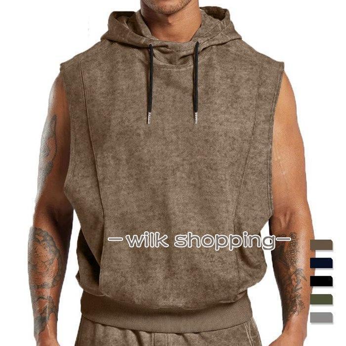 ノースリーブパーカー メンズ パーカー タンクトップ 袖なし 夏パーカー 無地 ゆったり 大きいサイズ 韓国風 トレーニングウェア プルオーバー 運動着 筋トレ スポーツウェア ジム フィットネス 夏服 スポーツウェア※：dongfei01...