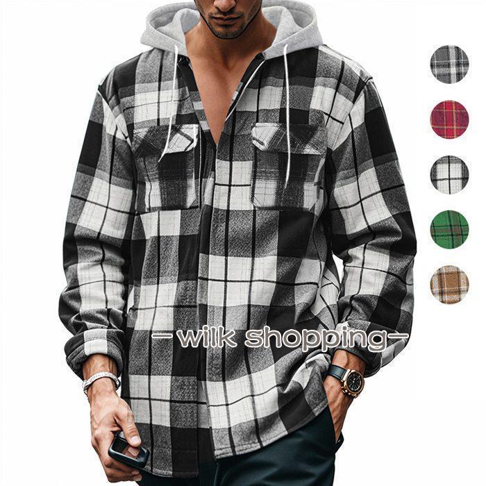 チェックシャツ メンズ 長袖シャツ フード付き 大きいサイズ ネルシャツ チェック柄 フランネルシャツ 長袖 春 ワークシャツ チェックネルシャツ※：yifengyu25※カラー：グレーA、レッド、イー、グリーン、グレーB※サイズ：　M L...