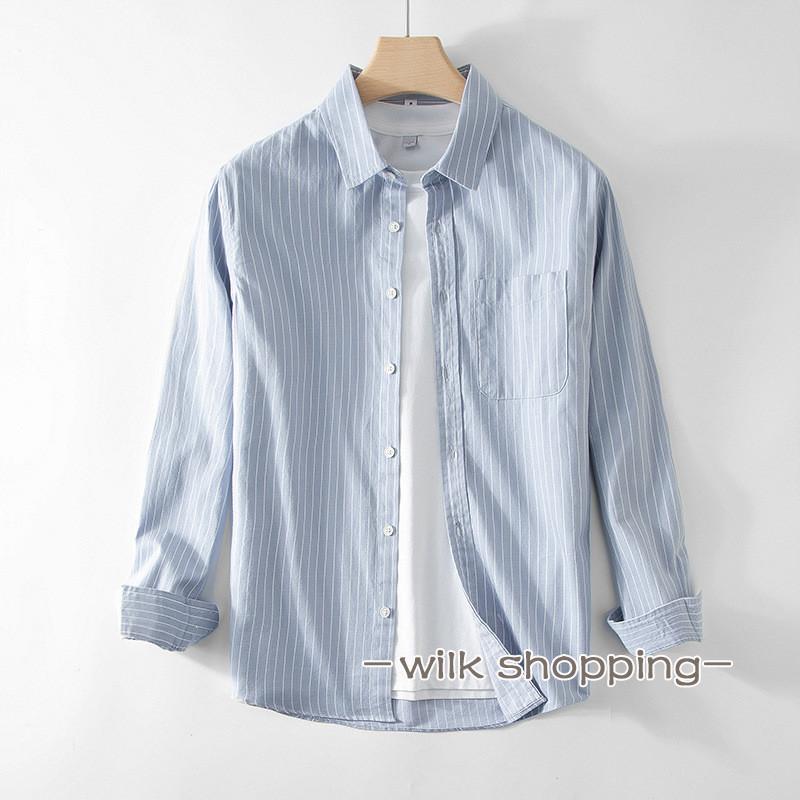 ボタンダウンシャツ メンズ 長袖 カジュアル コットン スリム ストラップ柄 シンプル 柔らかい ポケット付き 新作【アイテム詳細】ディリーユース間違いなし！定番のストラップシャツです。コットン混紡の素材を利用して、柔らかく着心地の良さと見...